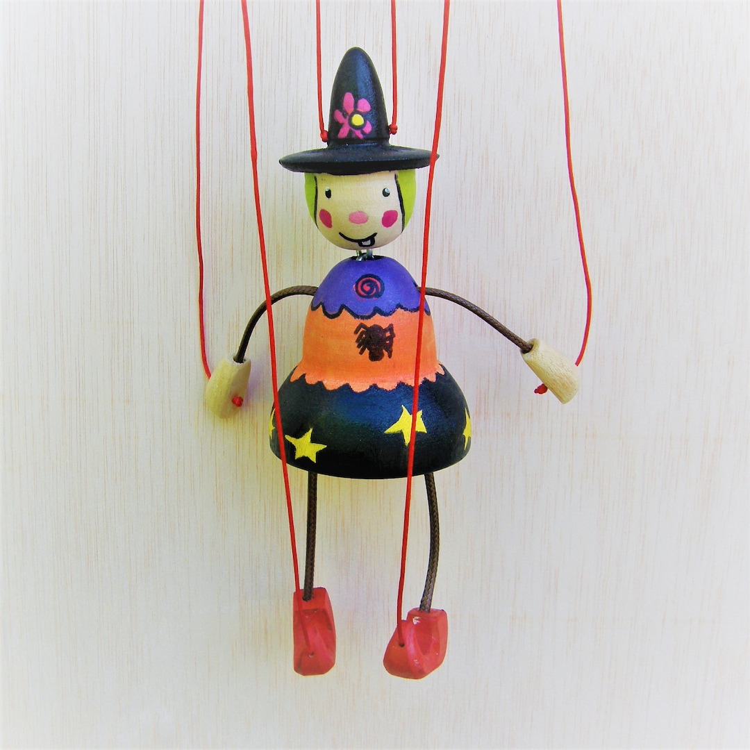 Little Witch Puppet, Wooden Puppet, Wooden Toy, Children's Toy, Puppet, Educational Toy, String ...