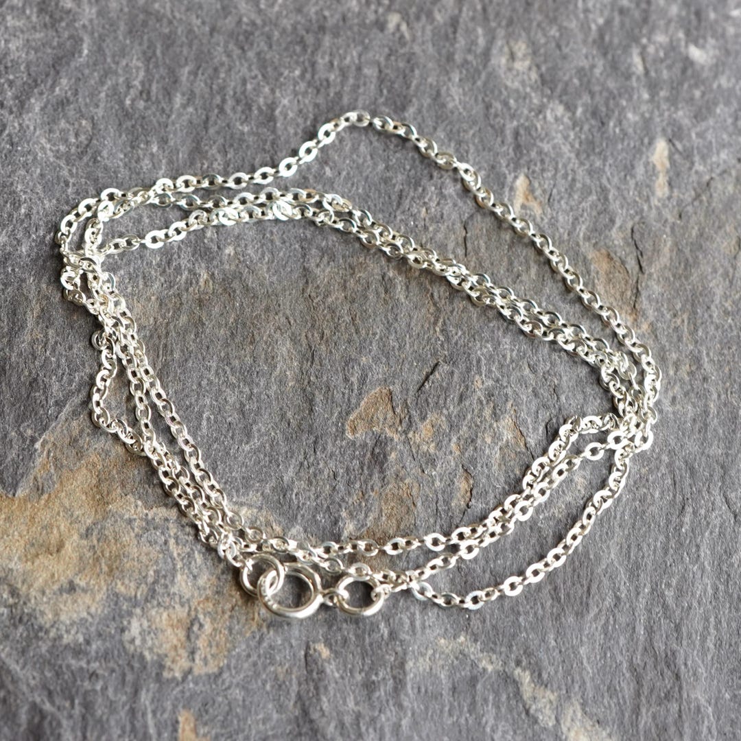 925 Sterling Silver Flat Link Sparkly Cable Trace Chain Necklace Any ...