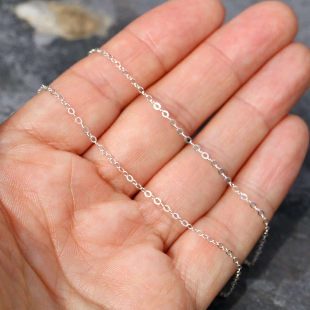 Fine 925 Sterling Silver Flat Link Sparkly Cable Trace Chain Necklace ...