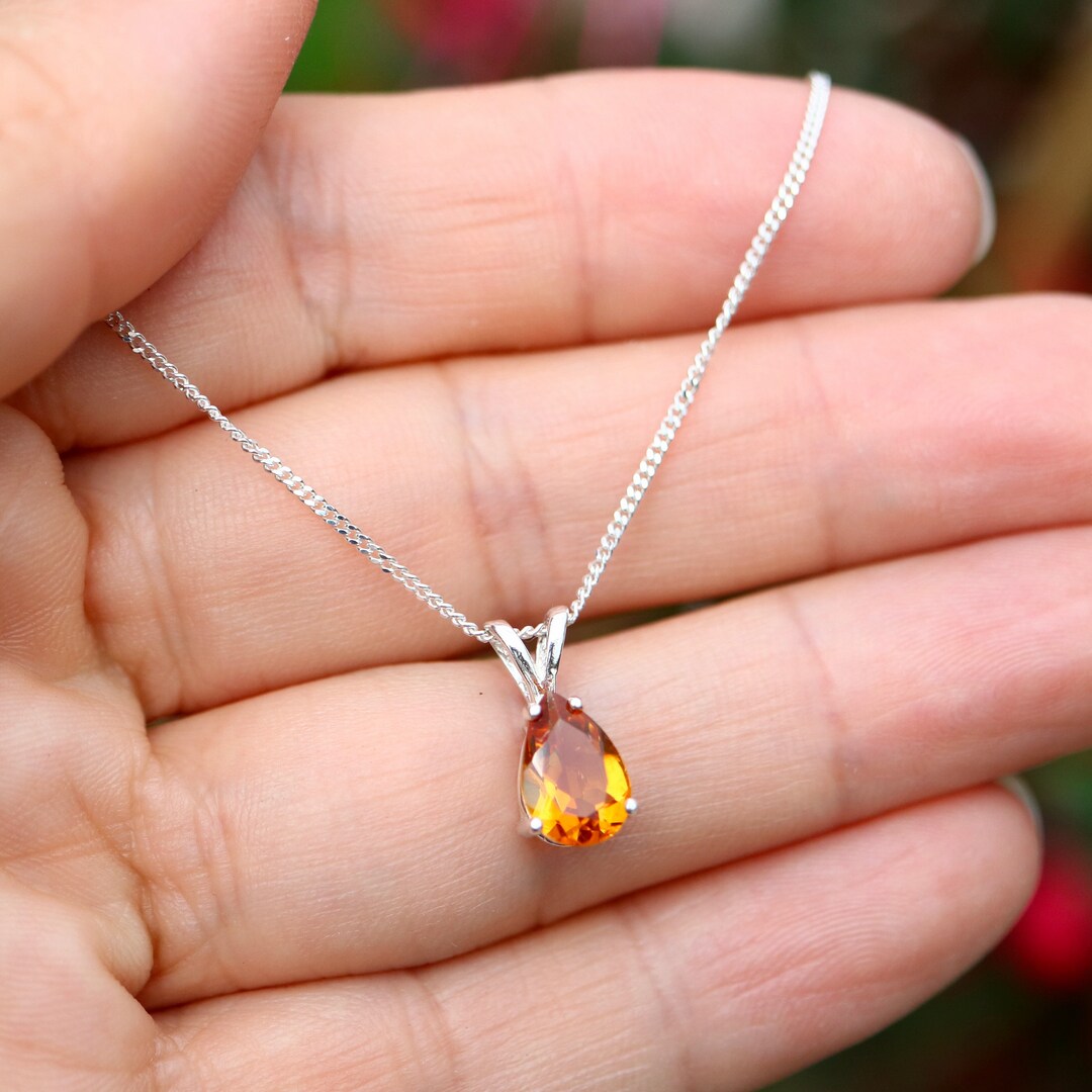Small Faceted Citrine Pear Shaped 925 Sterling Silver Pendant Necklace ...