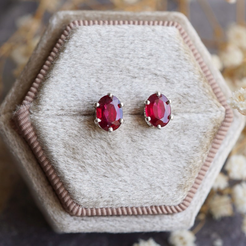 Natural Ruby 925 Sterling Silver Oval Stud Earrings Gift Boxed - Etsy