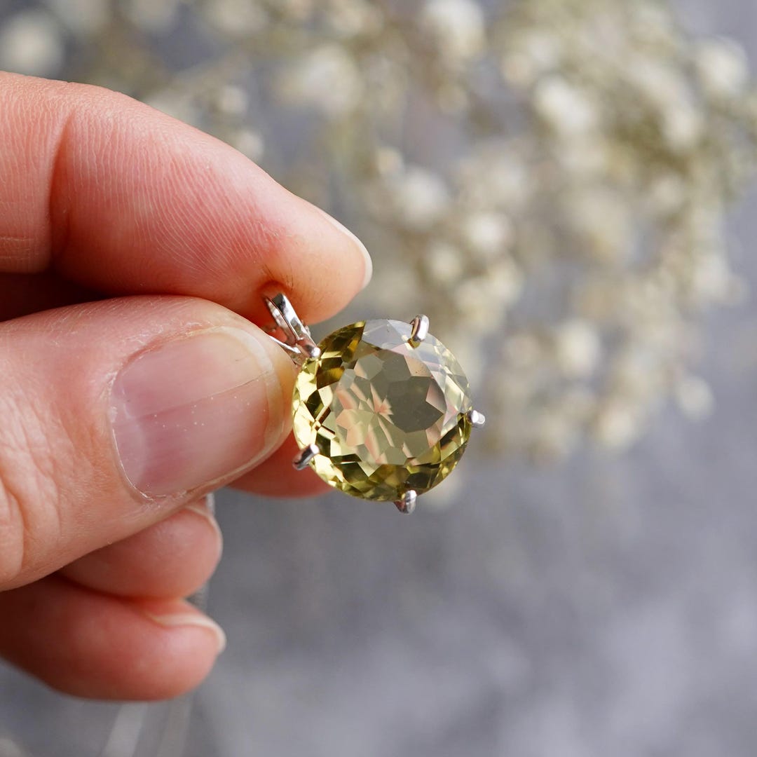 Lemon Quartz Round Shaped 925 Sterling Silver Pendant Necklace Gift ...