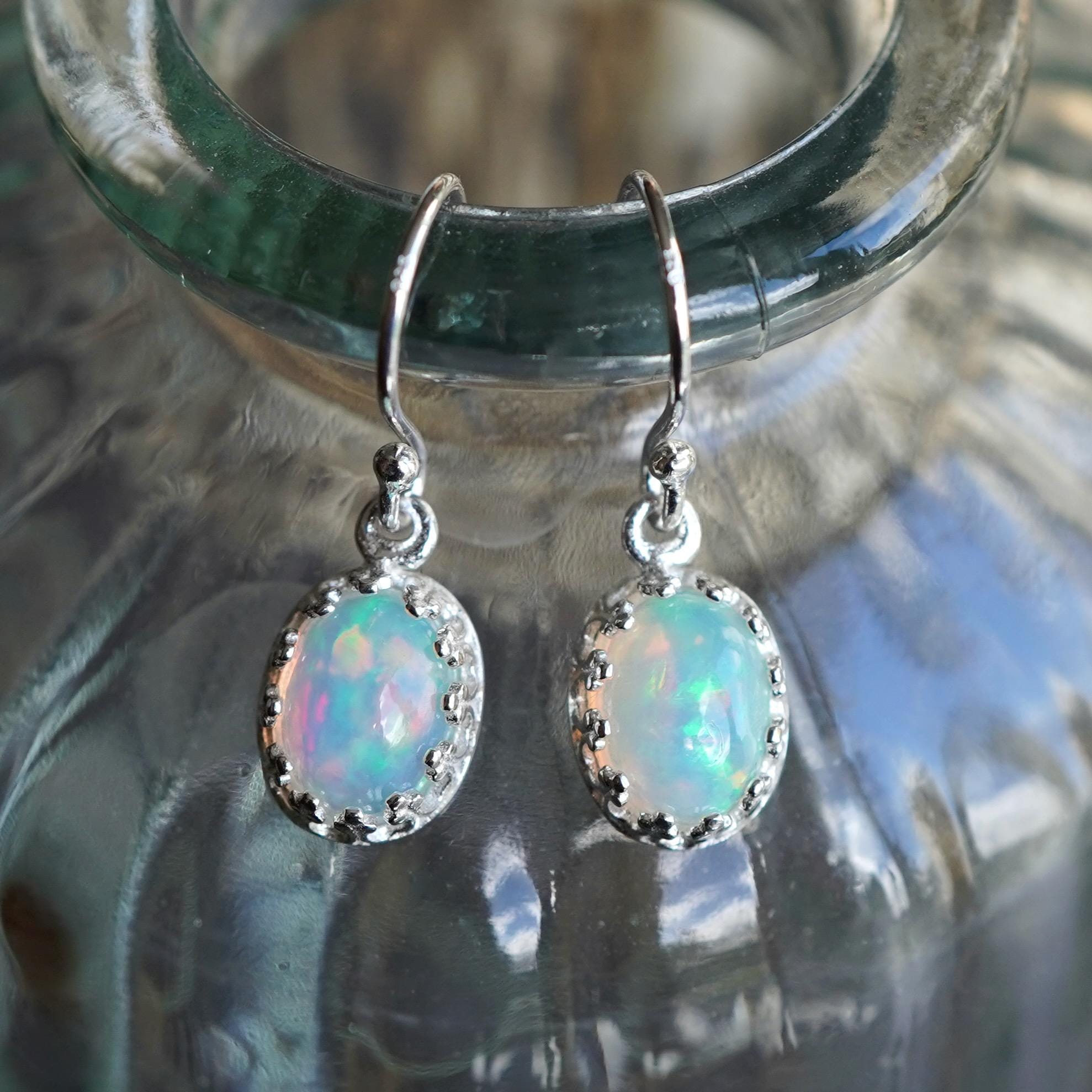 RealLittleGems 925 Sterling Silver Natural Ethiopian Welo Opal Drop Earrings