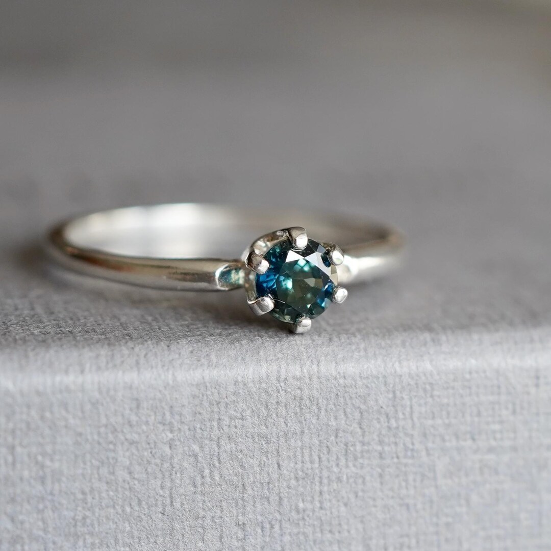 Natural Blue/green Australian Sapphire Sterling Silver Solitaire Ring ...