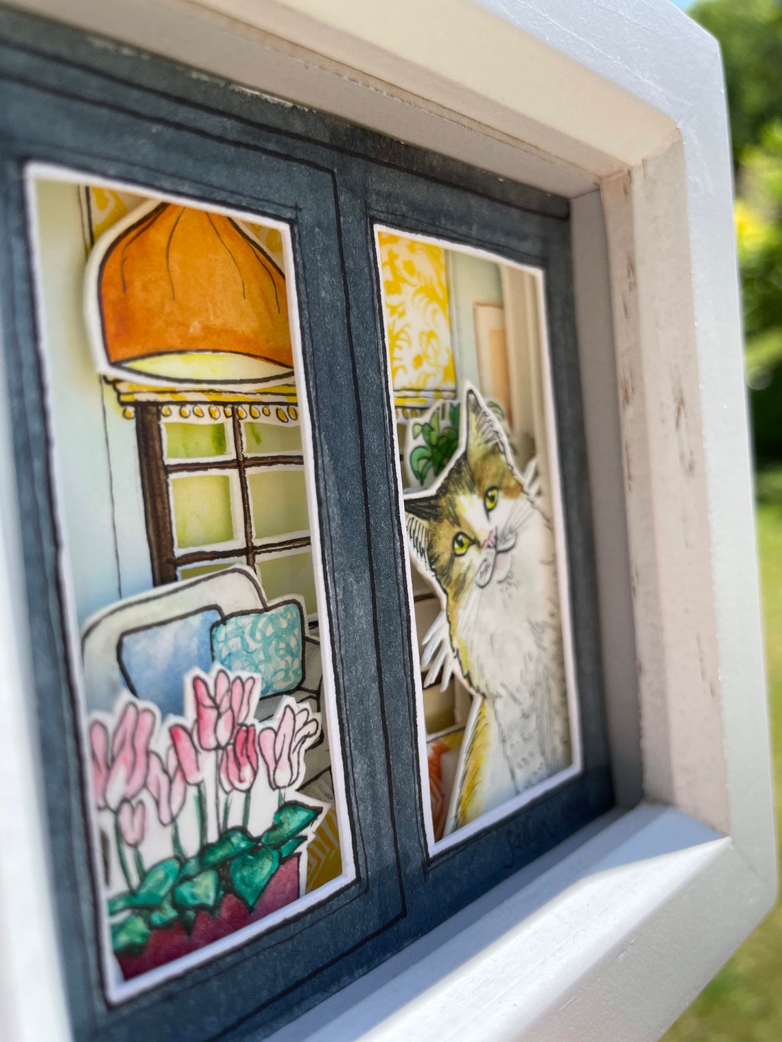 Cat in a Window Drawing Painting Papercut Watercolour - Etsy