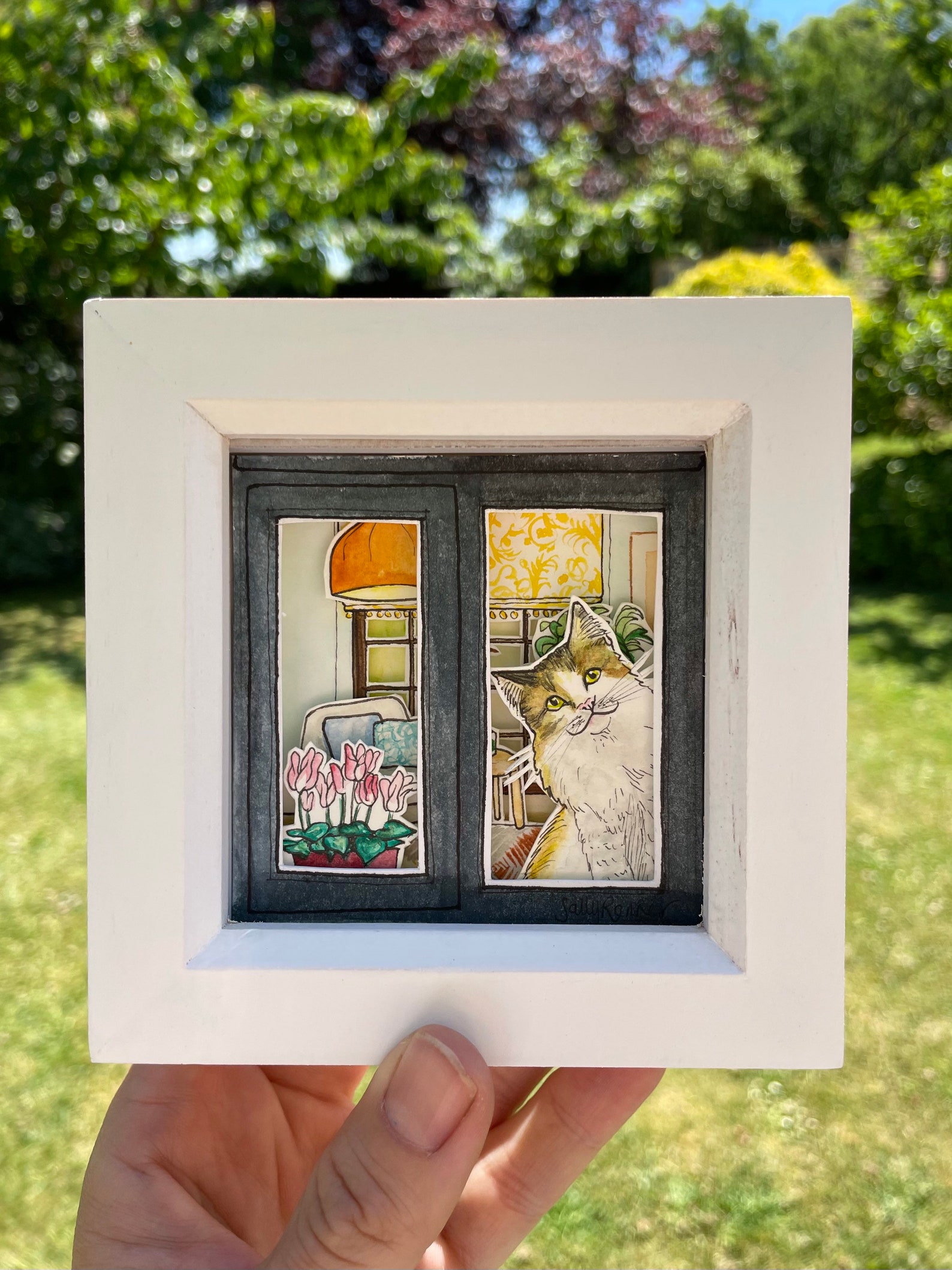 Cat in a Window Drawing Painting Papercut Watercolour - Etsy