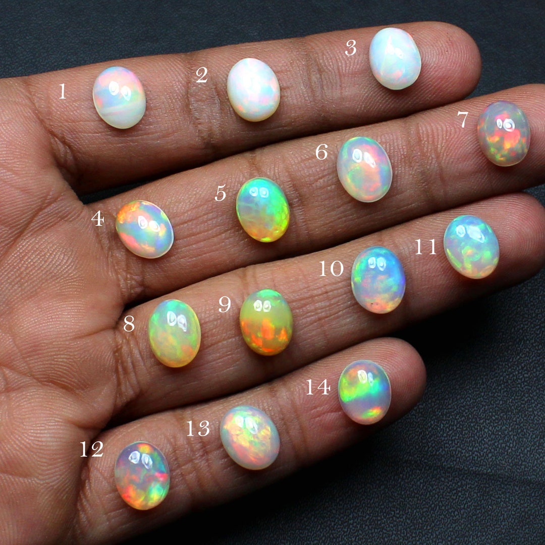 Opal, Ethiopian Opal Cabochon, Natural Multi Fire Welo Opal Stone, Oval Calibrated Opal, 8x10mm ...