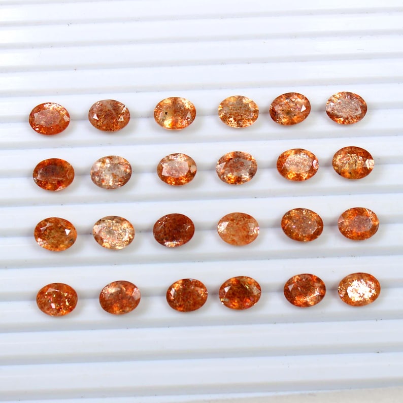 AAA Oval Sunstone Gemstone, Golden Fire Step Cut Stone - Etsy