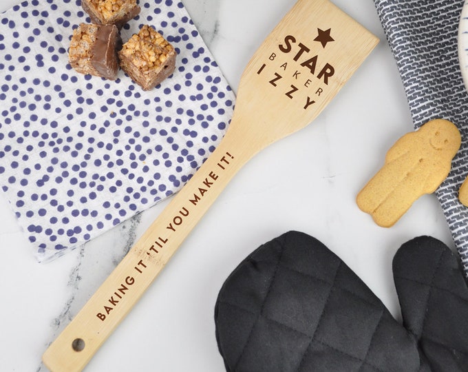 Personalised Engraved Wooden Spoon Custom Text Baking Baker Chef Star ...