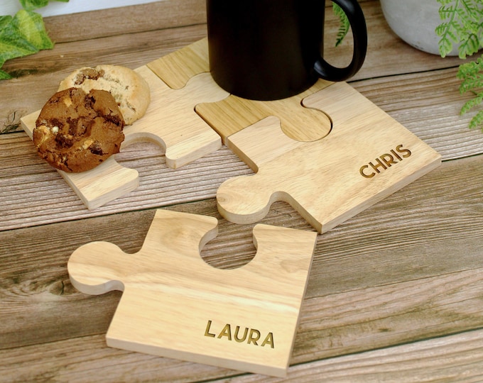 Personalised Wooden Oak Interlocking Jigsaw Coasters - Etsy