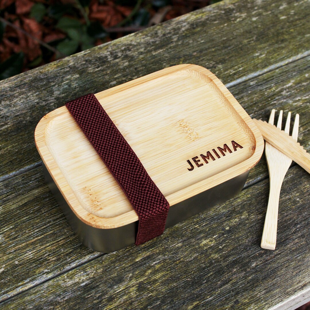 Personalised Metal and Wood Lunch Box With Wooden Bamboo Lid Eco ...