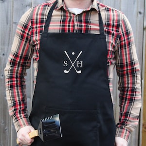 Black Dad’s Cooking Apron, Personalised Monogram Apron With Crossed ...