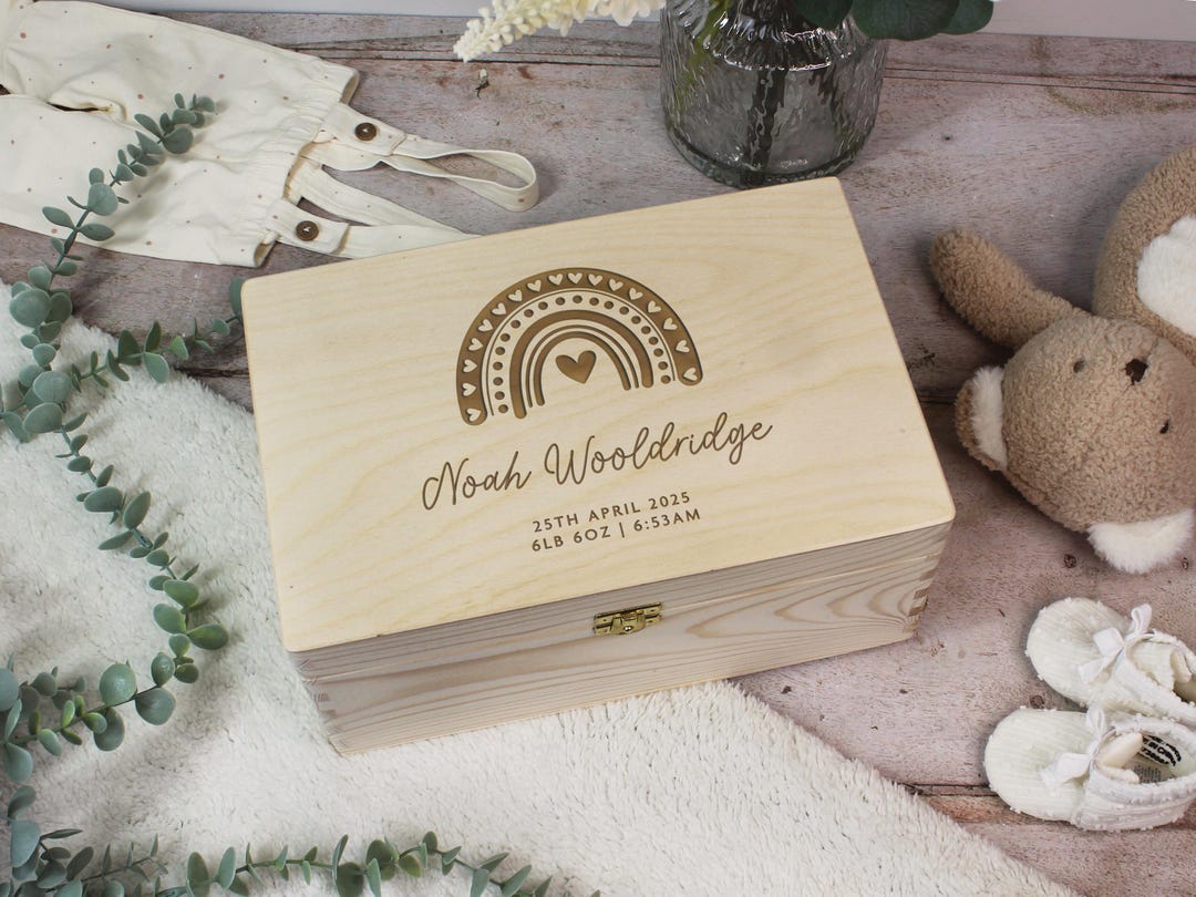 New Baby Keepsake Box, Personalised Baby Memory Box, Luxury Wooden Baby ...