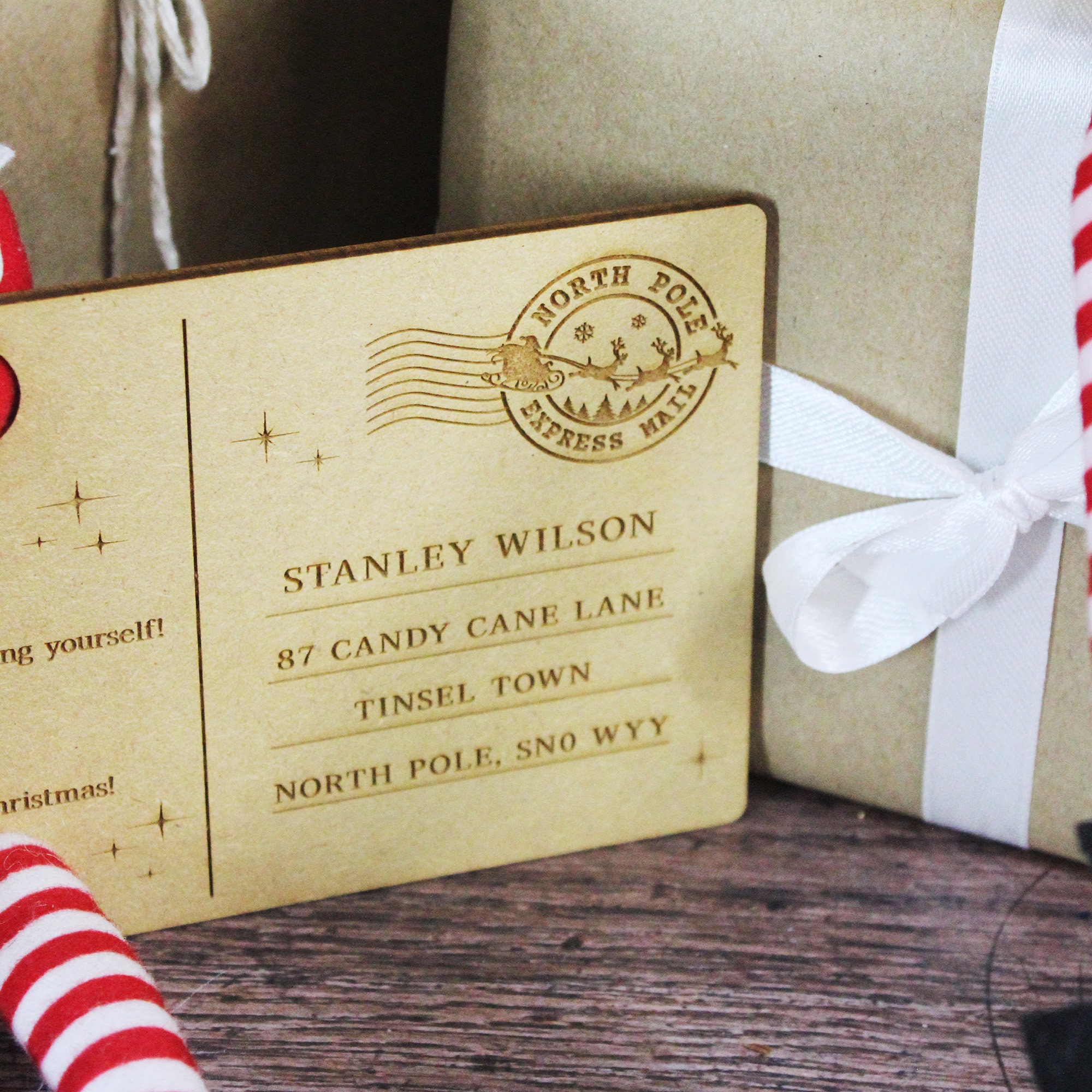 Elf Arrival Postcard, Wooden Christmas Postcard, Personalised Elf ...