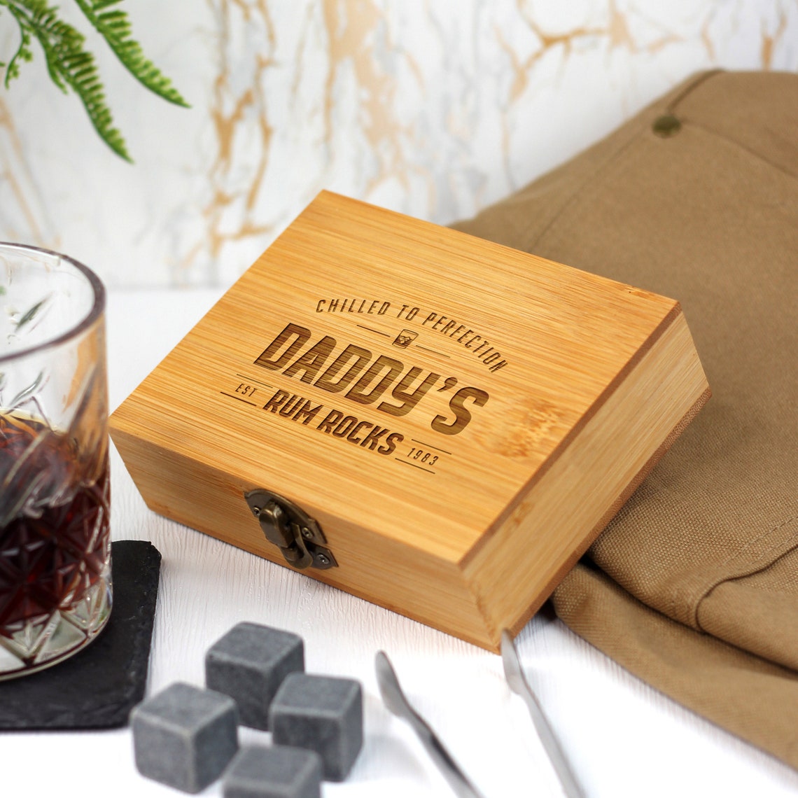 Personalised Rum Stones Set With Metal Tong, Dad's Rum Rocks Kit, 9 ...