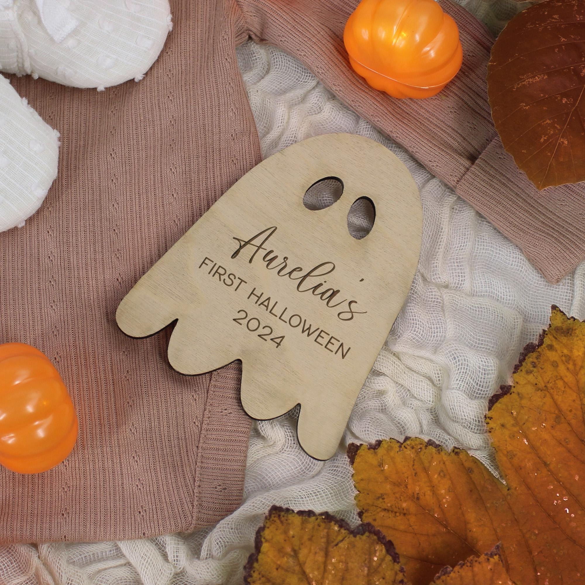 Personalised Baby's First Halloween Milestone Disc, Wooden Ghost 1st ...