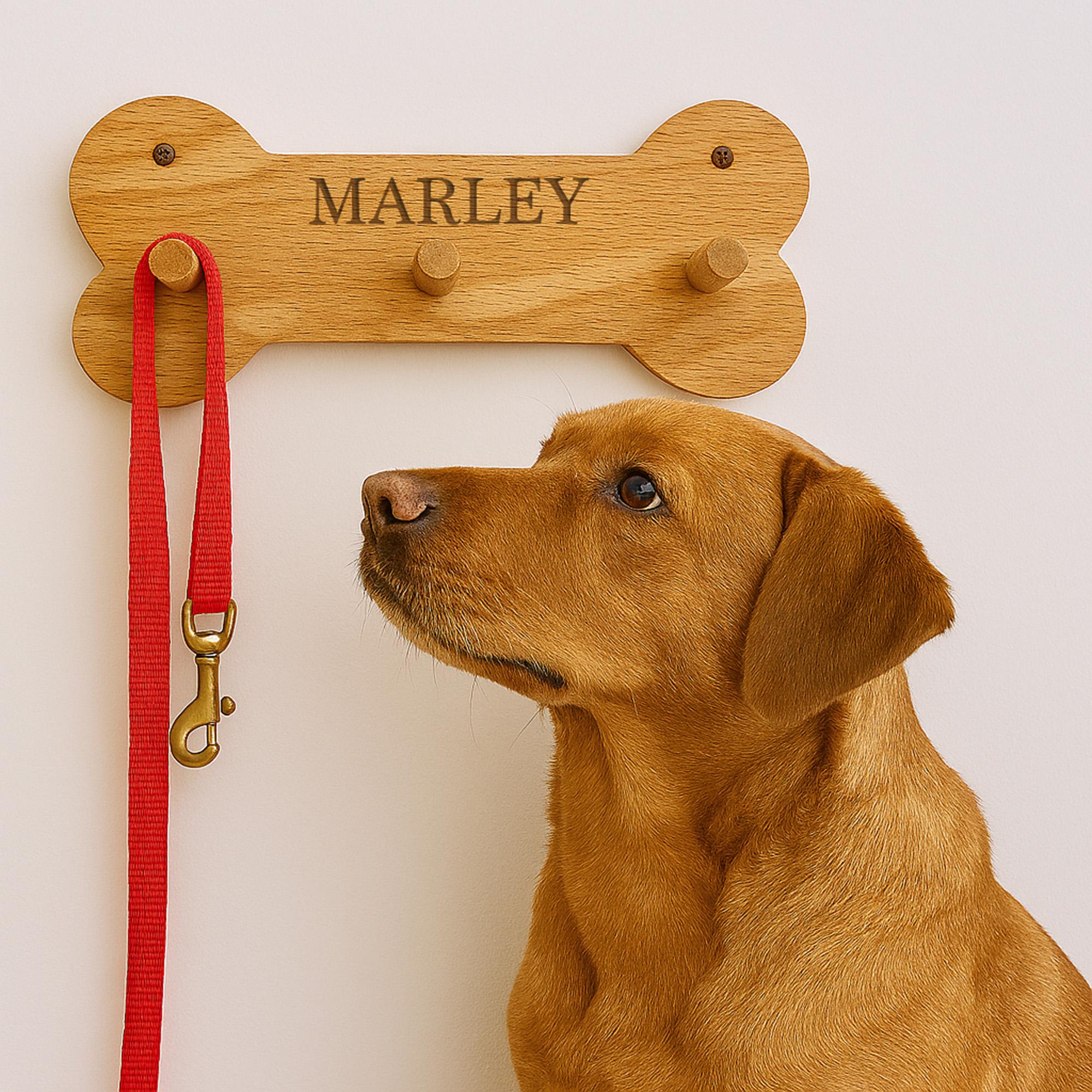 Personalised Dog Lead Holder | Wooden Dog Leash Hanger With 3 Hooks ...