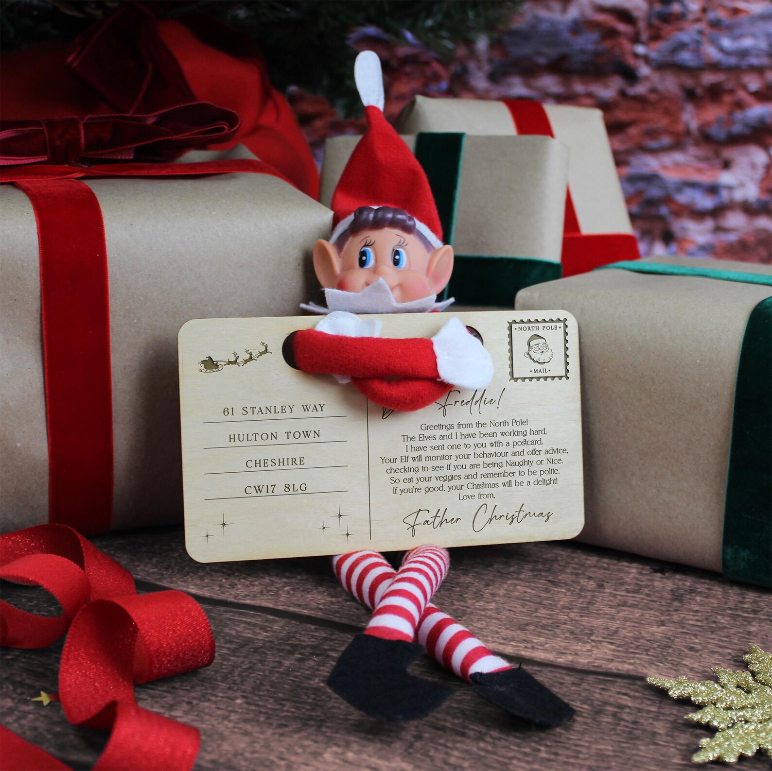 Elf Arrival Postcard, I’m Back Announcement, Elf Message, Wooden ...