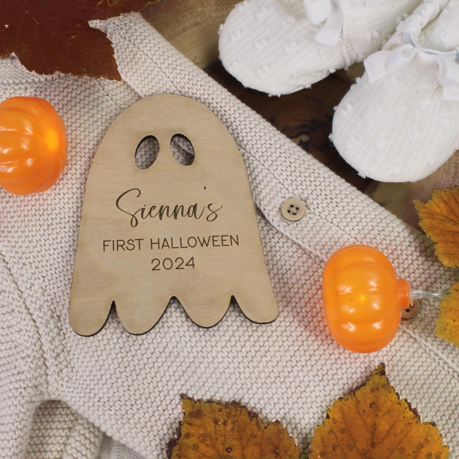 Personalised Baby's First Halloween Milestone Disc, Wooden Ghost 1st ...