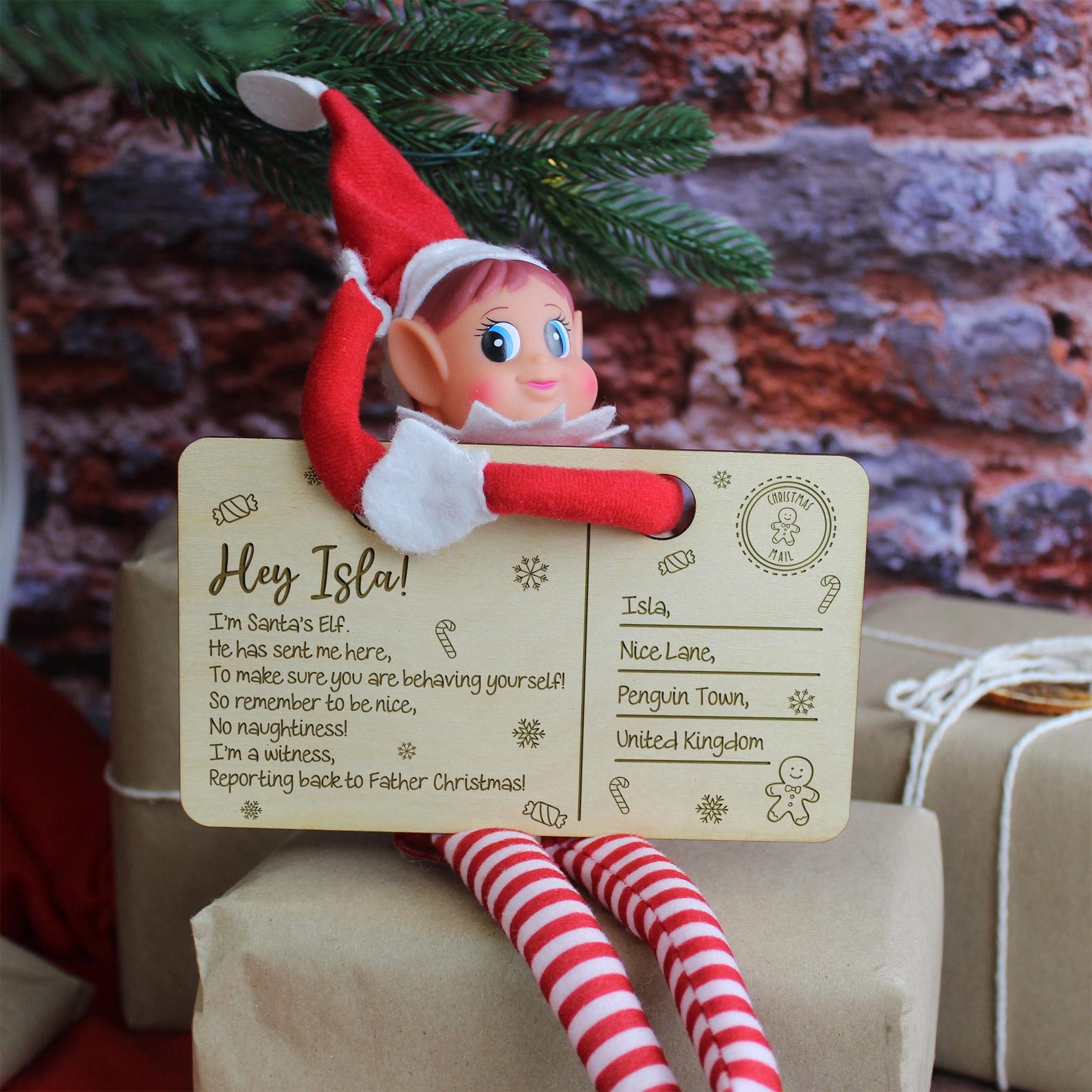Personalised Elf Arrival Postcard, Wooden Christmas Elf in the Post ...