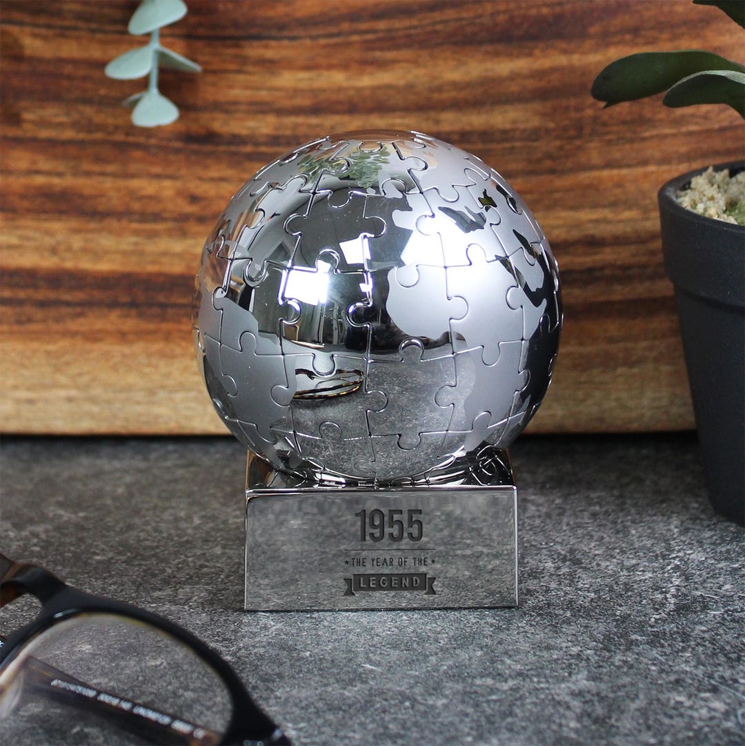 1955 Year of the Legend Engraved Metal Paperweight Puzzle Globe, , Gift ...