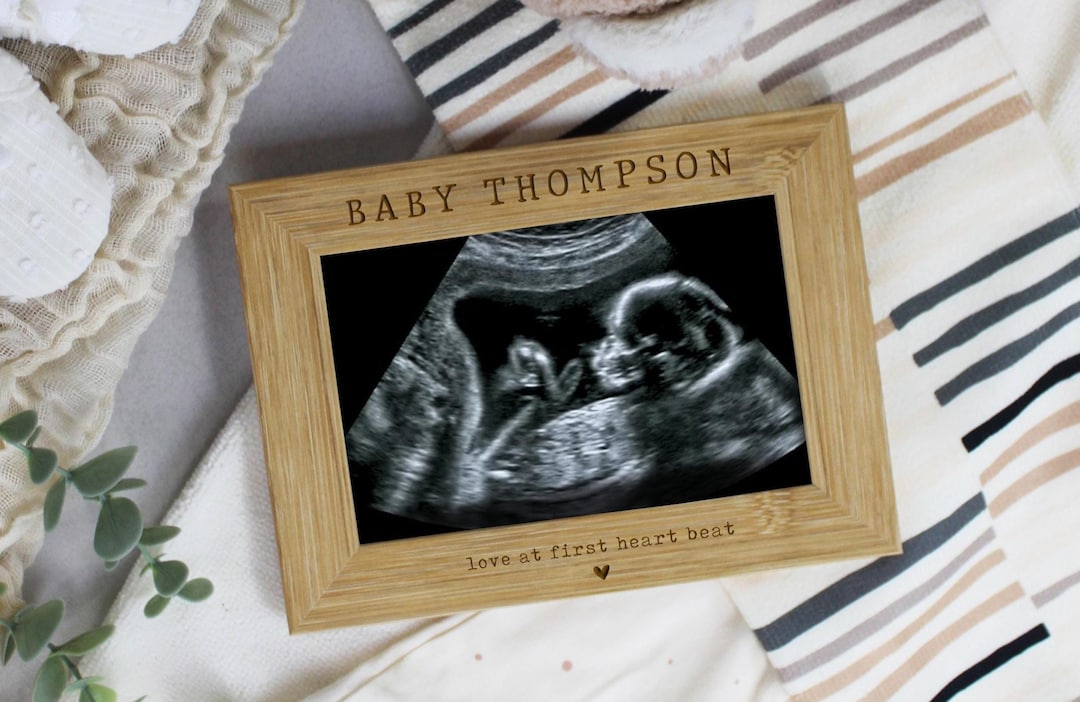 Personalised Baby Scan Photo Frame, Love at First Heart Beat, Engraved ...