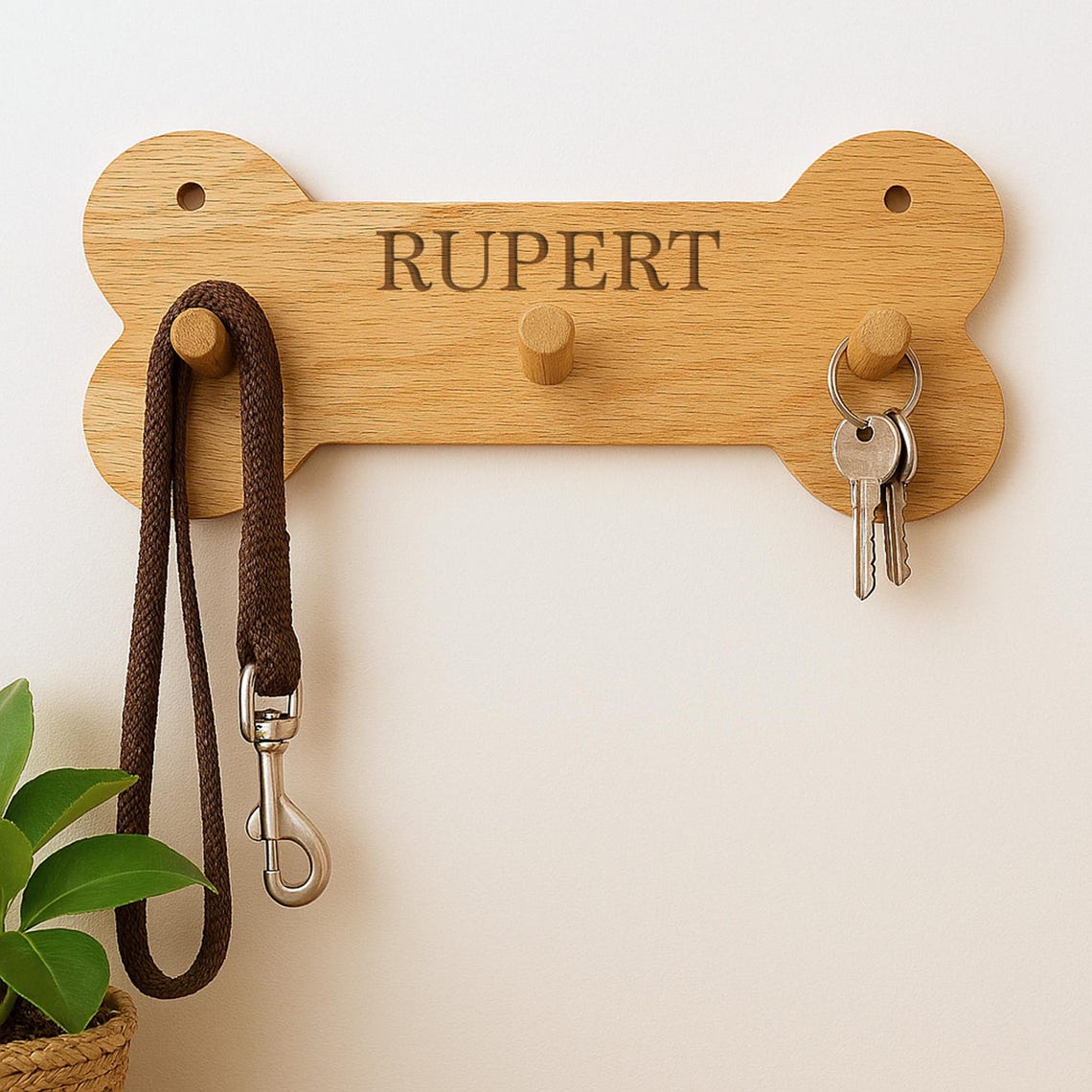 Personalised Dog Lead Holder | Wooden Dog Leash Hanger With 3 Hooks ...