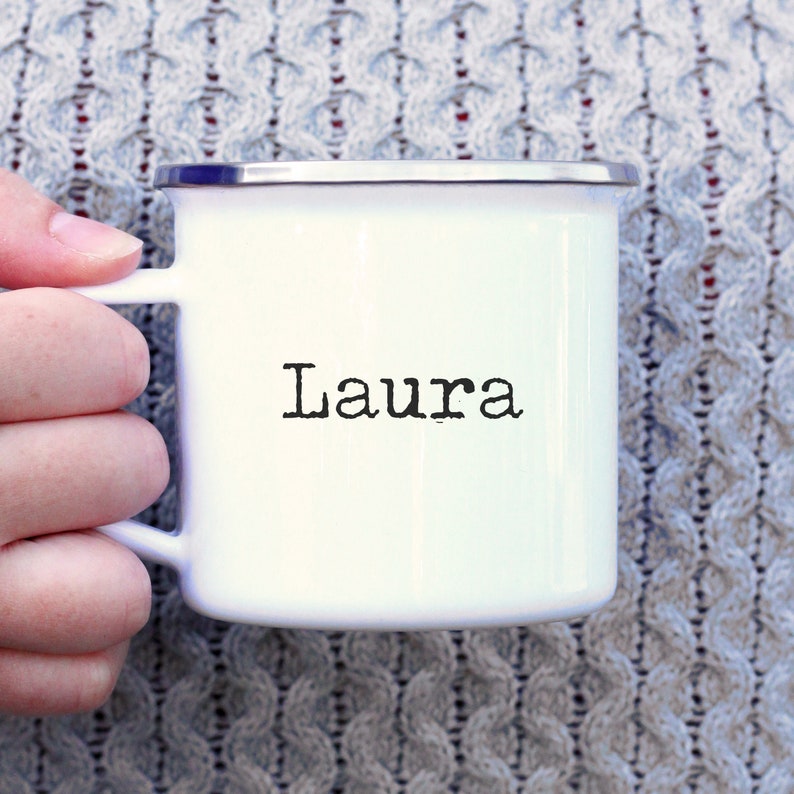 Personalised Name Enamel Tin Mug White Metal Tea Coffee Cup - Etsy UK