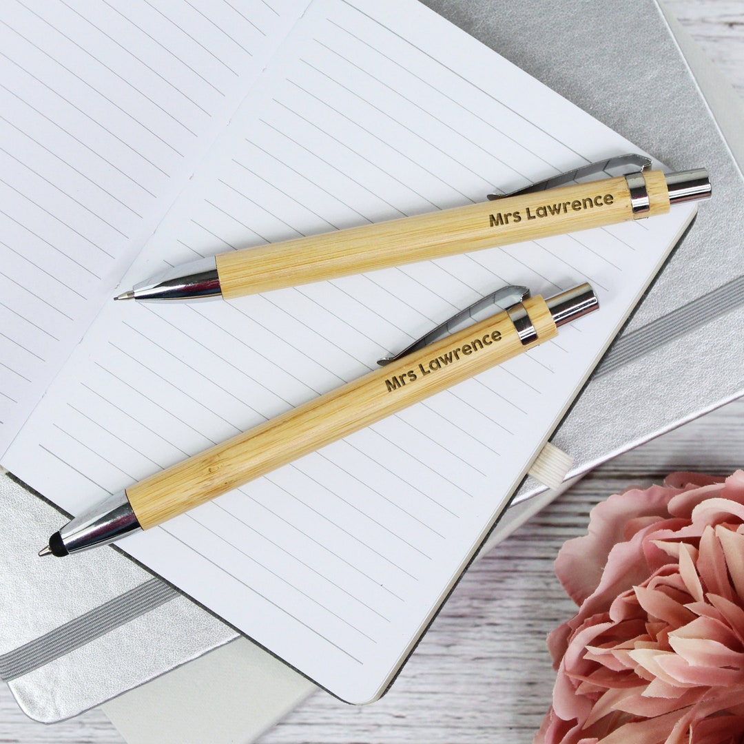 Personalised Teacher Gift Engraved Pen & Pencil Set, Bamboo Pen With ...