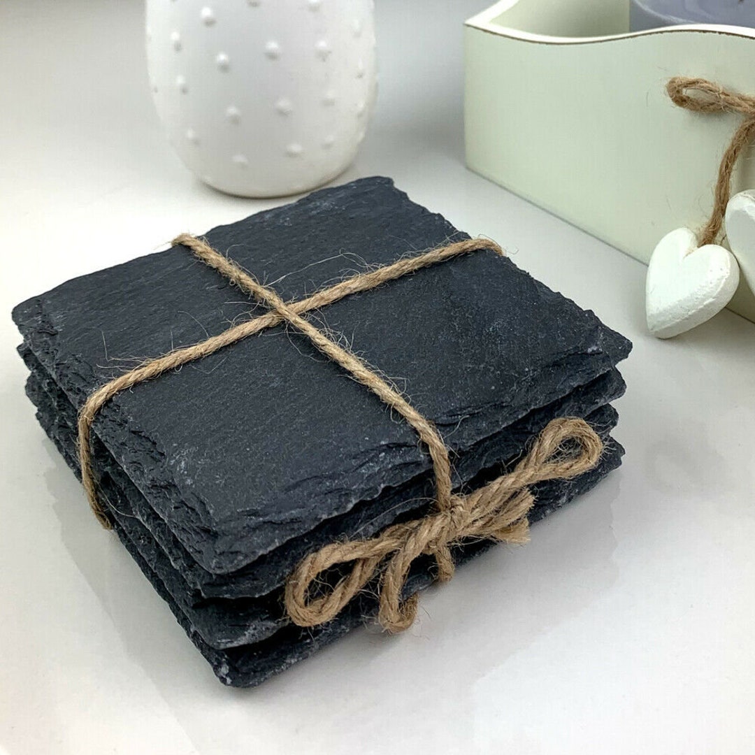 Square Slate Coasters, Pack of 4 Natural Heart Slate Tableware Drinks ...