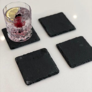 Square Slate Coasters, Pack of 4 Natural Heart Slate Tableware Drinks ...