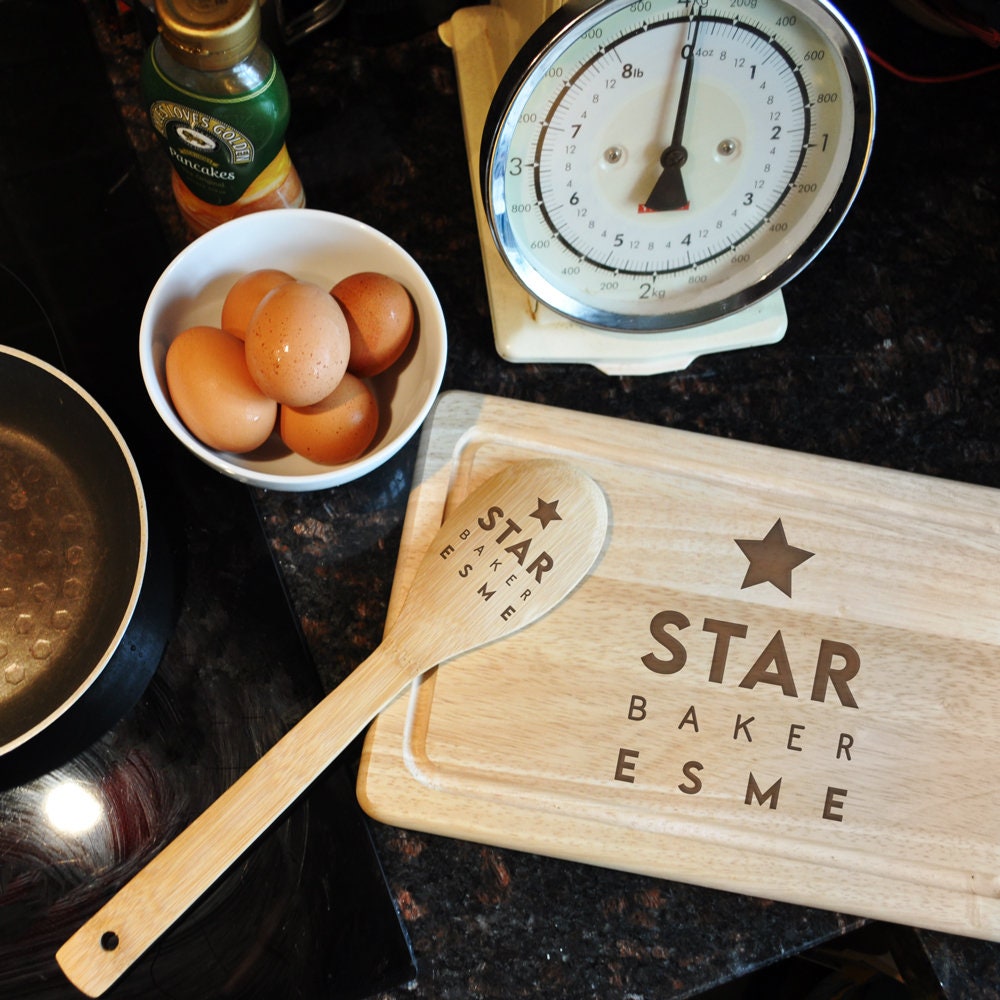 Personalised Baking Set, Wooden Chopping Board, 'star Baker' Wood ...