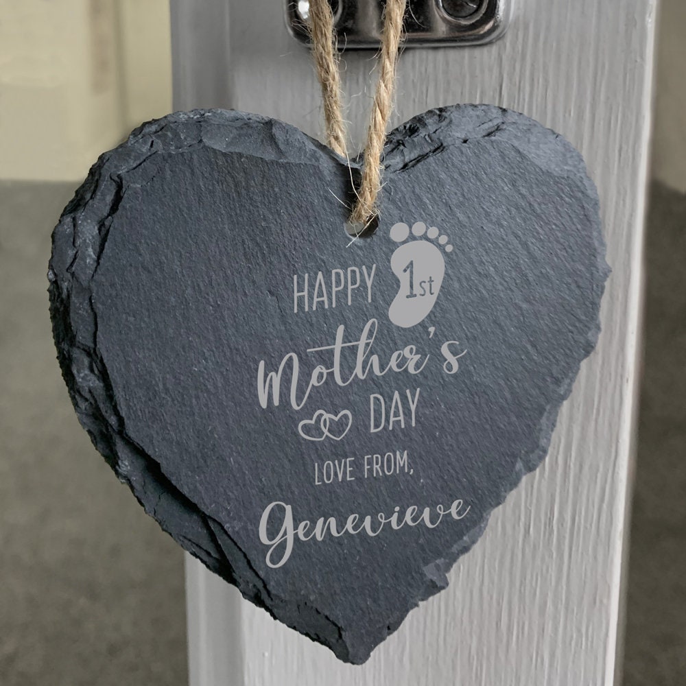 Personalised Slate Heart Hanging Decoration First Mothers Day - Etsy UK