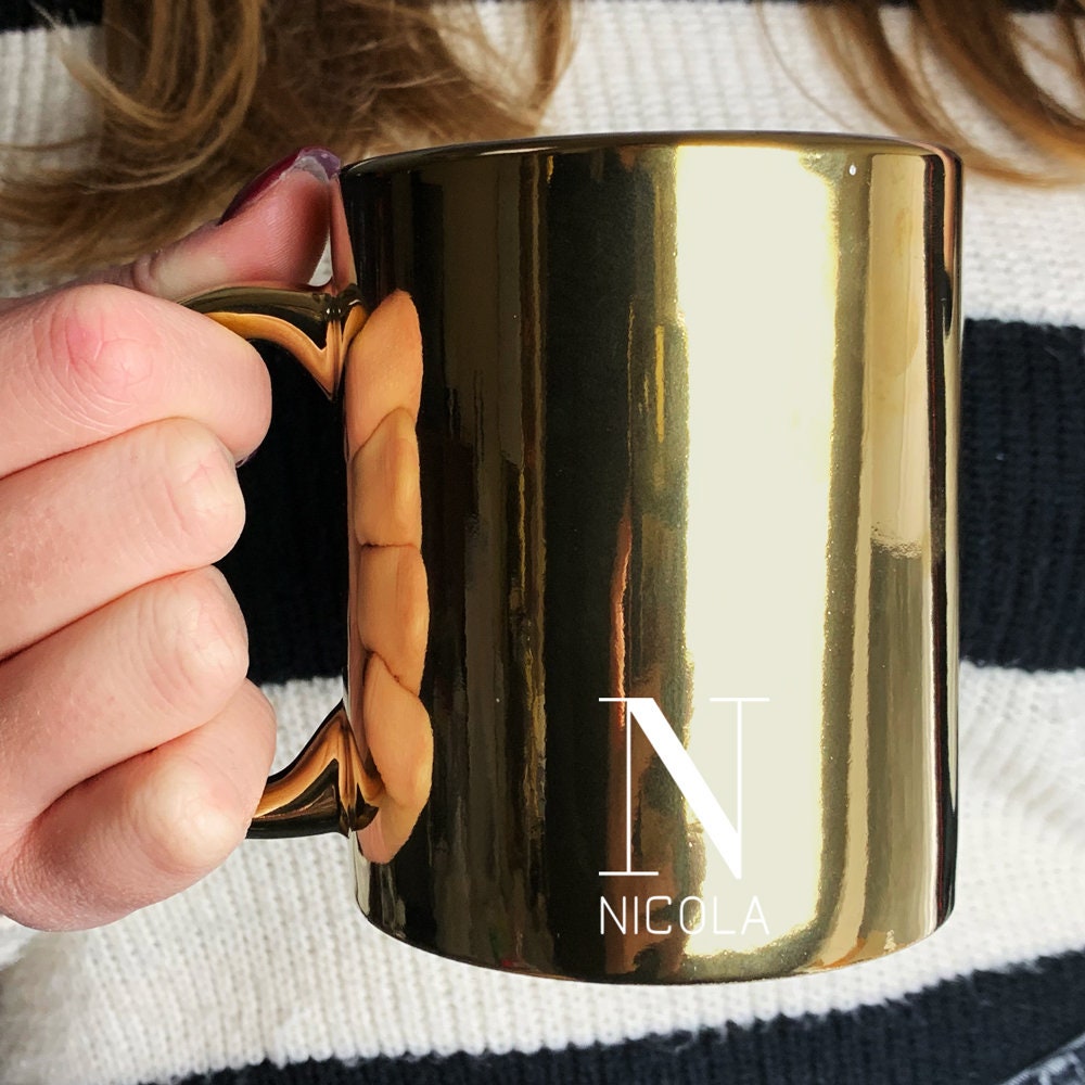 Personalised Metallic Coffee Mug - Ceramic 350ml Silver Gold Tea Cup ...