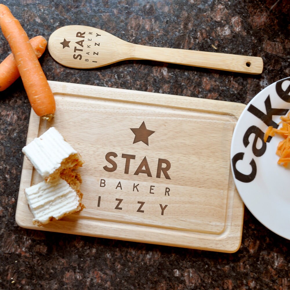 Personalised Baking Set, Wooden Chopping Board, 'star Baker' Wood ...