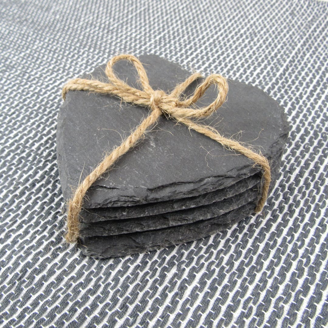 Heart Slate Coasters, Set of Plain 4 Natural Square Slate Tableware ...