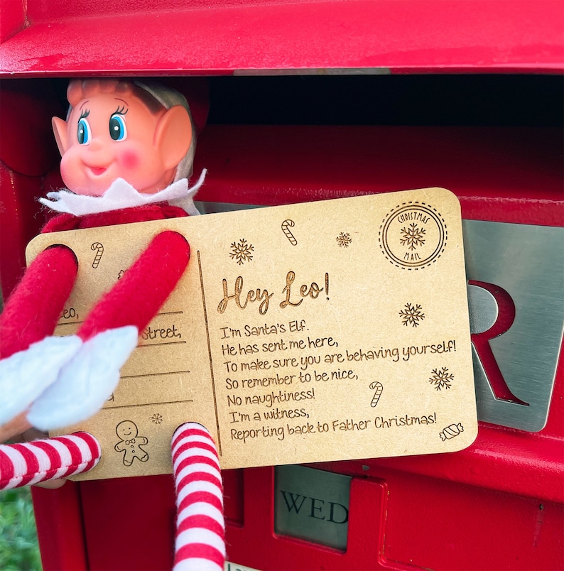 Elf Arrival Postcard Wooden Christmas Card Personalised - Etsy UK