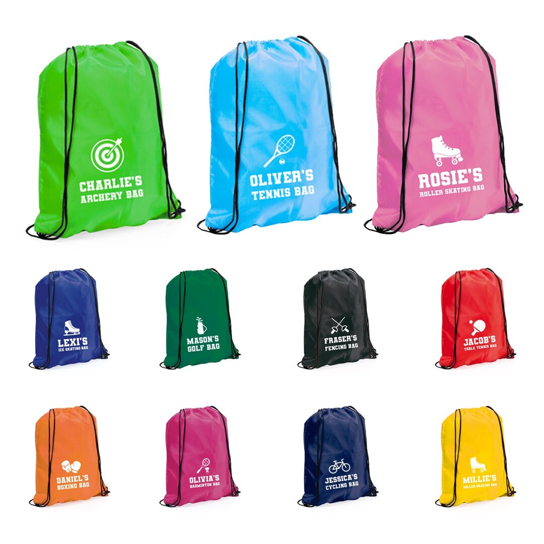 Personalised Hobby Drawstring Back to School Sports Bag / Unisex Name ...
