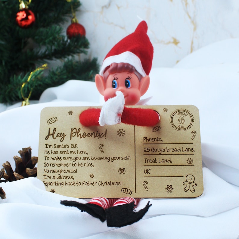 Personalised Elf Arrival Postcard Wooden Christmas Elf in the - Etsy