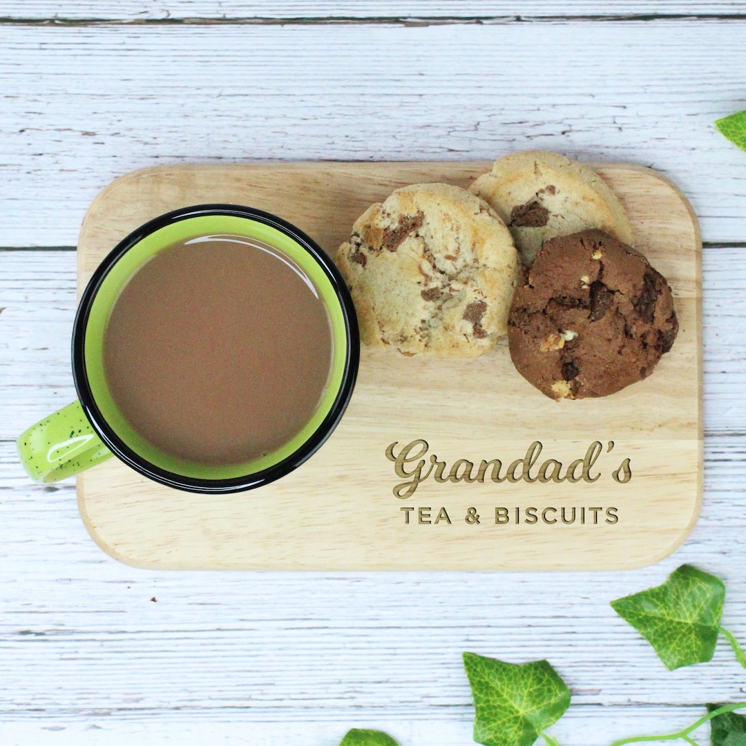 Grandad's Tea & Biscuit Board, Engraved Wood Treat Tray, Fathers Day ...