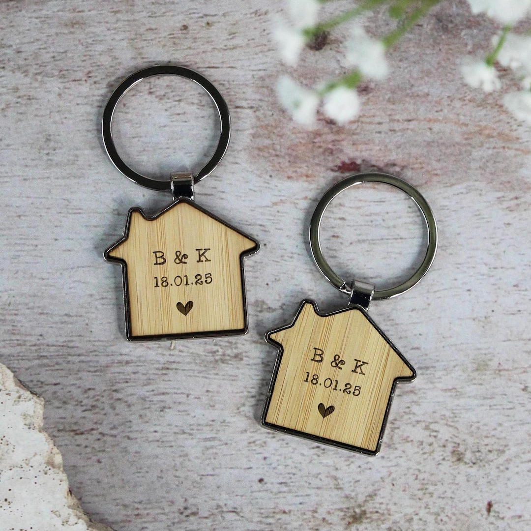 Personalised House Shaped Key Rings, Set of 2 Housewarming Gift, New ...