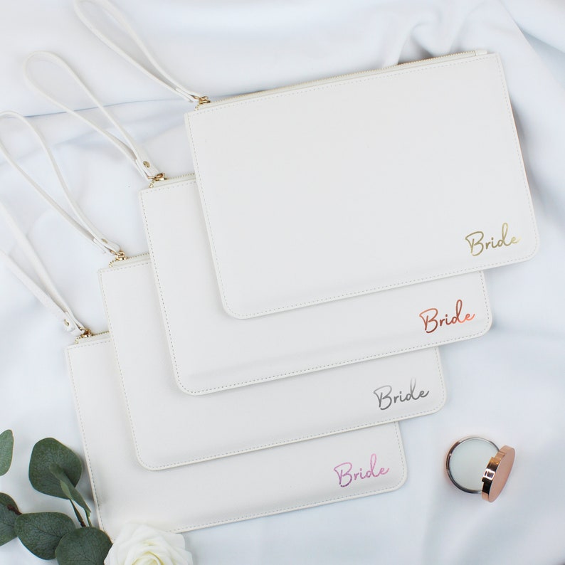 Bride Clutch Bag, Wedding Day Wristlet Personalised With the Word Bride ...