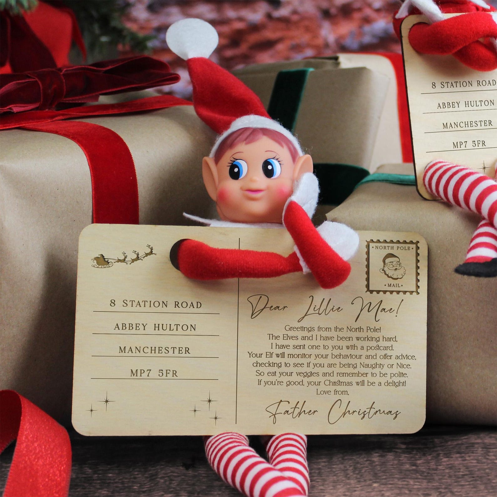 Elf Arrival Postcard, I’m Back Announcement, Elf Message, Wooden ...