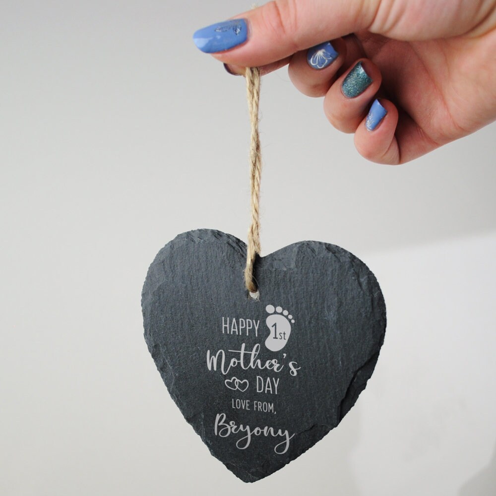 Personalised Slate Heart Hanging Decoration First Mothers Day - Etsy UK
