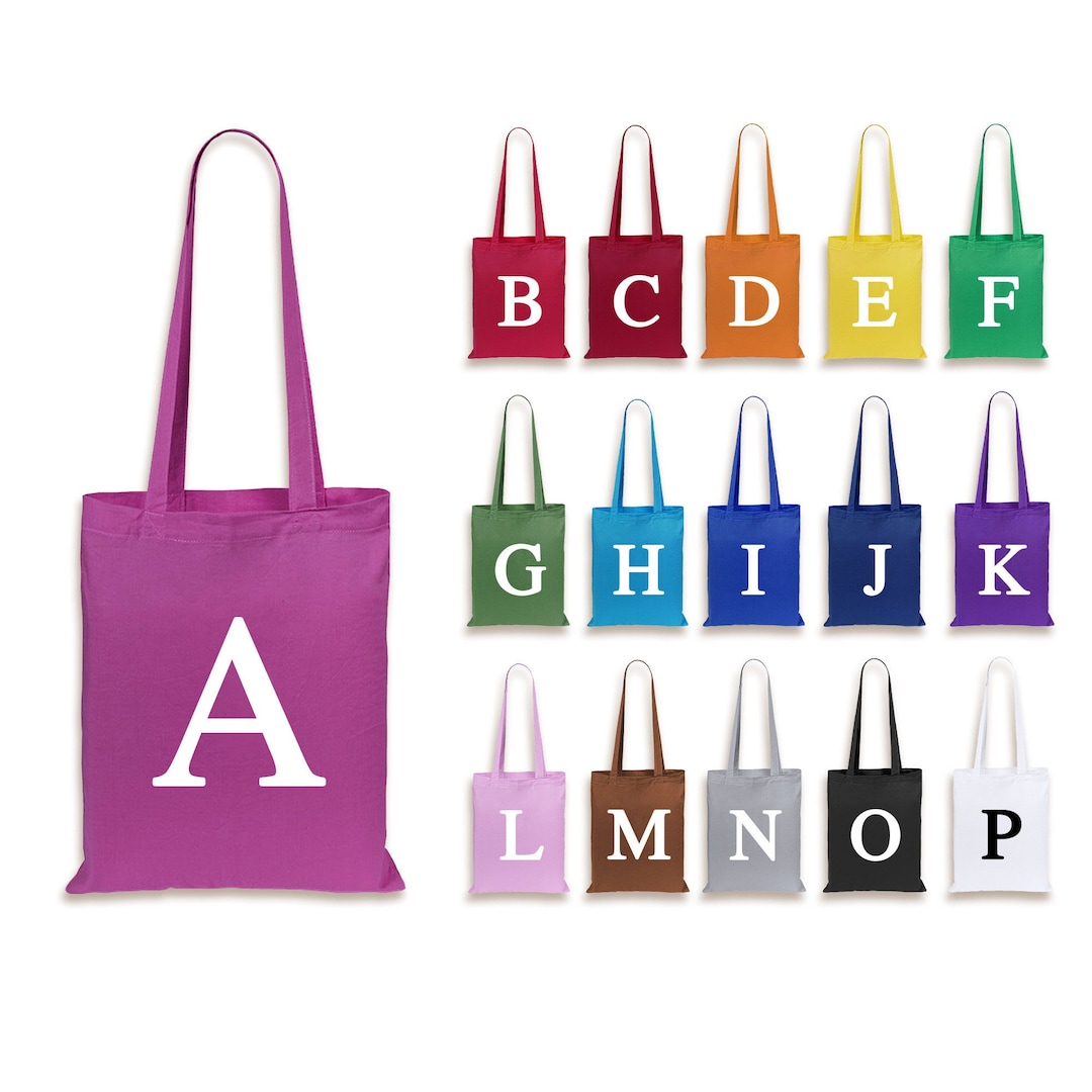 Initial Tote Bag, Monogram Cotton Shopper Bag, Children's Party Goodie ...