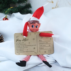 Personalised Elf Arrival Postcard, Wooden Christmas Elf in the Post ...
