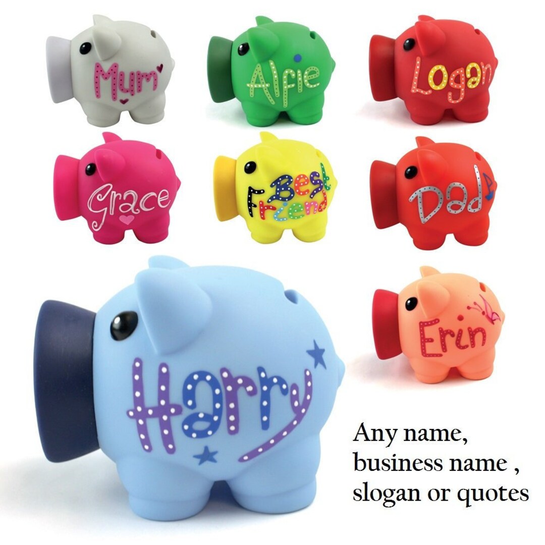 Personalised Piggy Bank, Hand Drawn Customised Plastic Piggi Bank ...
