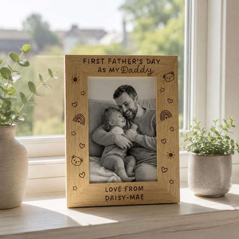 First Father's Day Photo Frame Personalised Dad Gift 4x6 Wooden Frame ...