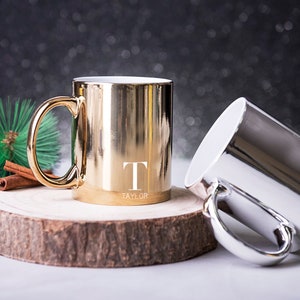 Personalised Metallic Coffee Mug - Ceramic 350ml Silver Gold Tea Cup ...