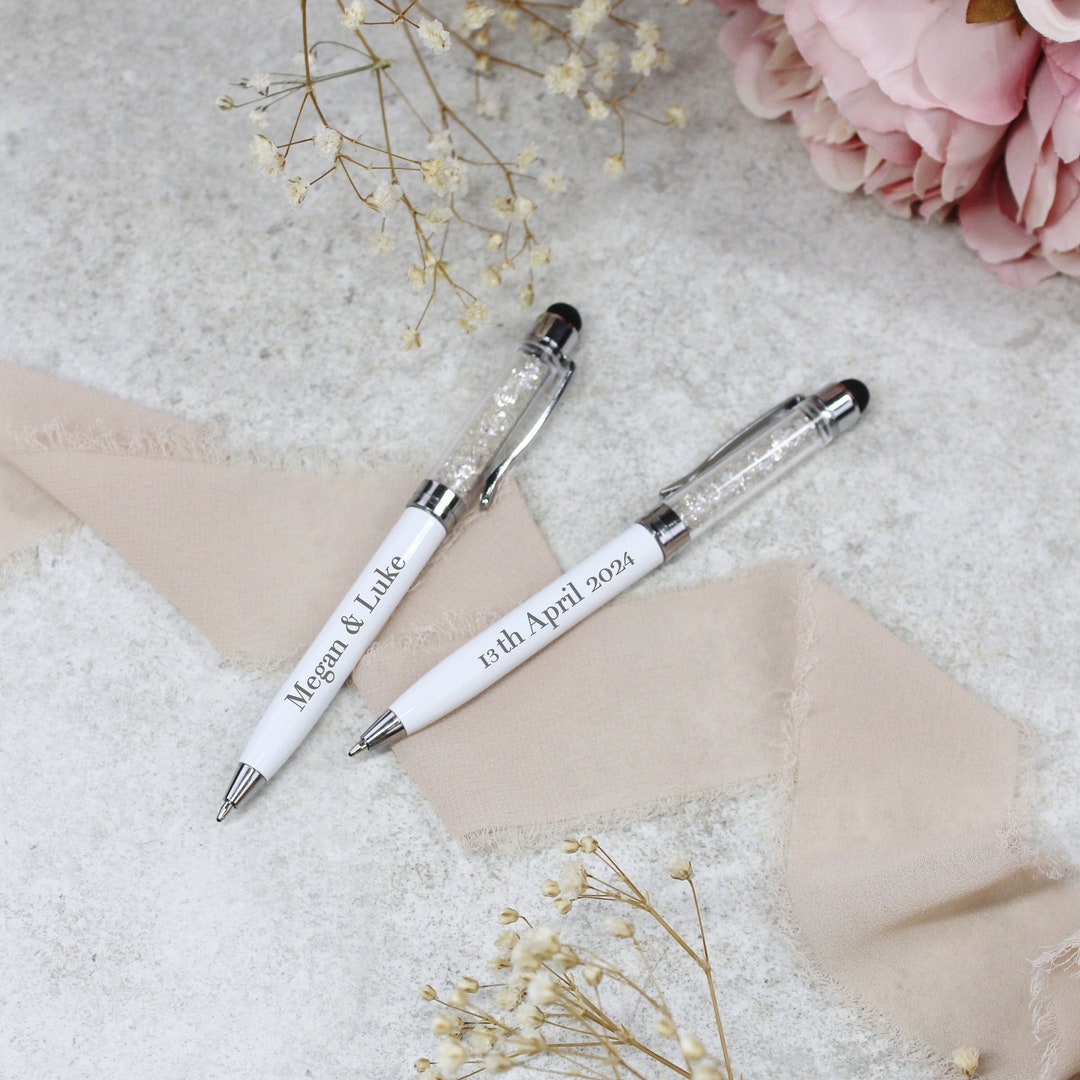 Personalised Custom Engraved Blue Ink White & Silver Wedding Signing ...